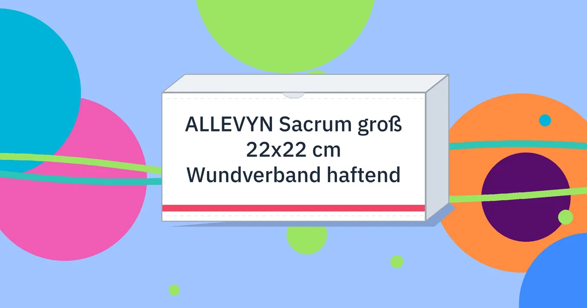 Symbolbild: Packung mit der Aufschrift ALLEVYN Sacrum groß 22x22 cm Wundverband haftend (PZN 08891607) – Verfügbarkeit und Bezug in Apotheken in Frankfurt am Main