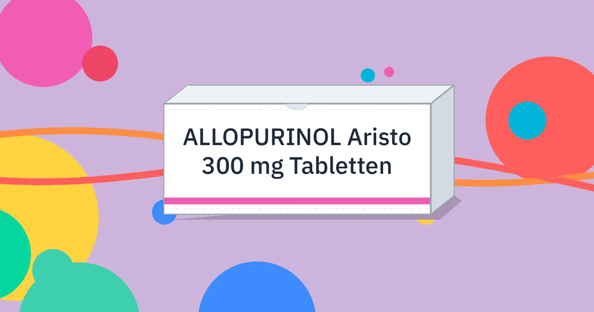 Symbolbild: Packung mit der Aufschrift ALLOPURINOL Aristo 300 mg Tabletten (PZN 18085681) – Verfügbarkeit und Bezug in Apotheken in Frankfurt am Main