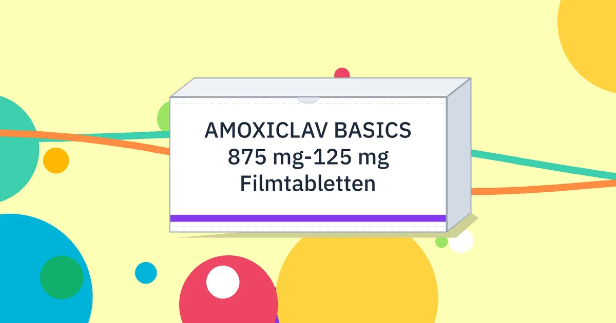 Symbolbild: Packung mit der Aufschrift AMOXICLAV BASICS 875 mg-125 mg Filmtabletten (PZN 18437878) – Verfügbarkeit und Bezug in Apotheken in Frankfurt am Main