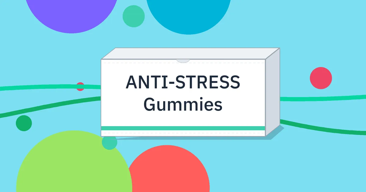 Symbolbild: Packung mit der Aufschrift ANTI-STRESS Gummies (PZN 18825942) – Verfügbarkeit und Bezug in Apotheken in Frankfurt am Main