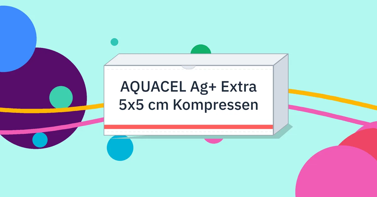 Symbolbild: Packung mit der Aufschrift AQUACEL Ag+ Extra 5x5 cm Kompressen (PZN 10203856) – Verfügbarkeit und Bezug in Apotheken in Frankfurt am Main