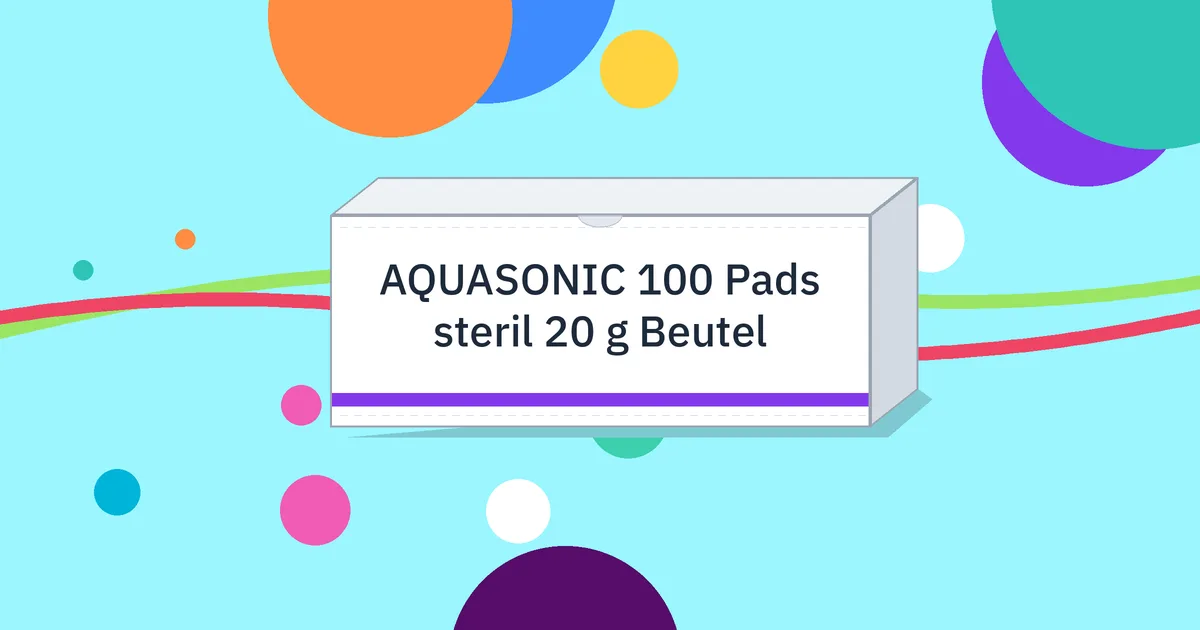 Symbolbild: Packung mit der Aufschrift AQUASONIC 100 Pads steril 20 g Beutel (PZN 13705908) – Verfügbarkeit und Bezug in Apotheken in Frankfurt am Main