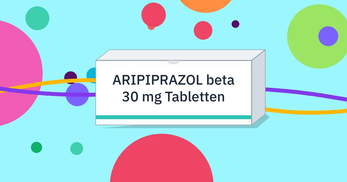 Symbolbild: Packung mit der Aufschrift ARIPIPRAZOL beta 30 mg Tabletten (PZN 07504761) – Verfügbarkeit und Bezug in Apotheken in Frankfurt am Main