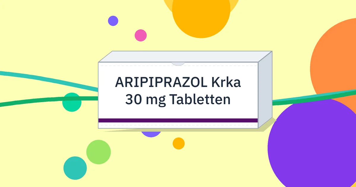 Symbolbild: Packung mit der Aufschrift ARIPIPRAZOL Krka 30 mg Tabletten (PZN 16247286) – Verfügbarkeit und Bezug in Apotheken in Frankfurt am Main
