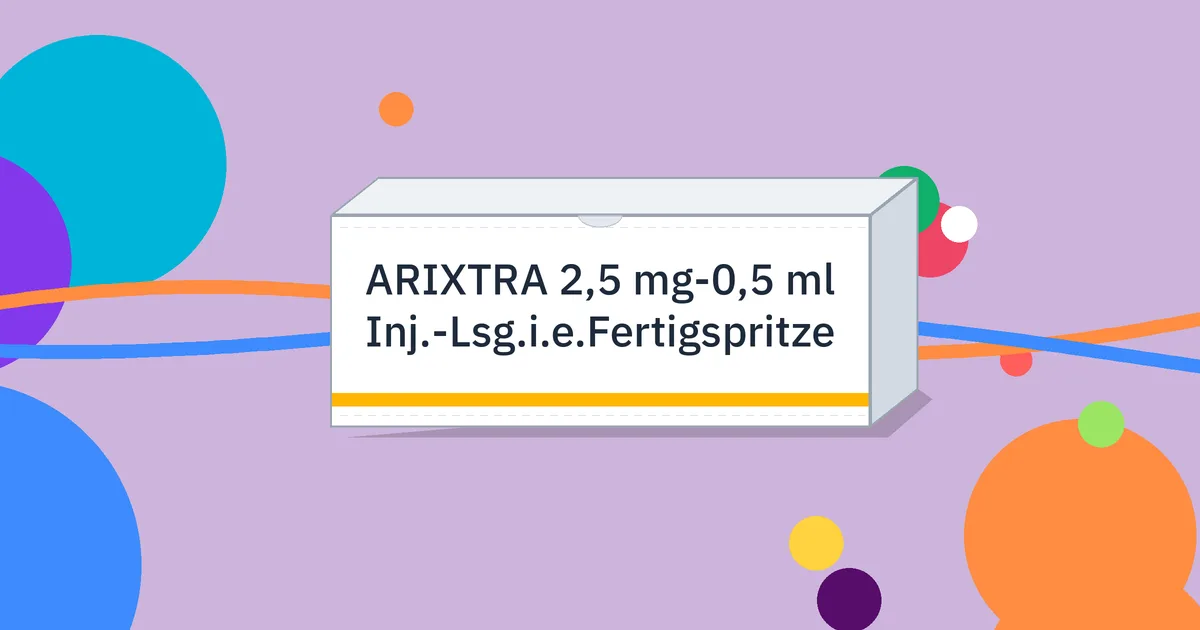 Symbolbild: Packung mit der Aufschrift ARIXTRA 2,5 mg-0,5 ml Inj.-Lsg.i.e.Fertigspritze (PZN 12421296) – Verfügbarkeit und Bezug in Apotheken in Frankfurt am Main