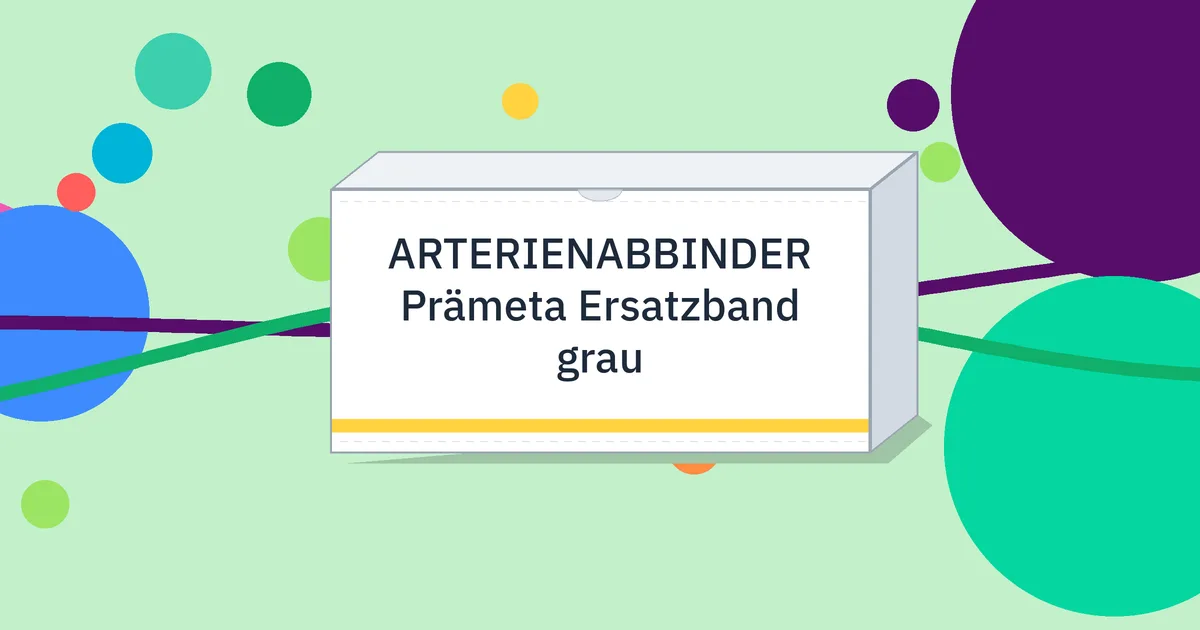 Symbolbild: Packung mit der Aufschrift ARTERIENABBINDER Prämeta Ersatzband grau (PZN 02438309) – Verfügbarkeit und Bezug in Apotheken in Frankfurt am Main