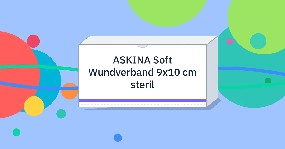 Symbolbild: Packung mit der Aufschrift ASKINA Soft Wundverband 9x10 cm steril (PZN 16487458) – Verfügbarkeit und Bezug in Apotheken in Frankfurt am Main