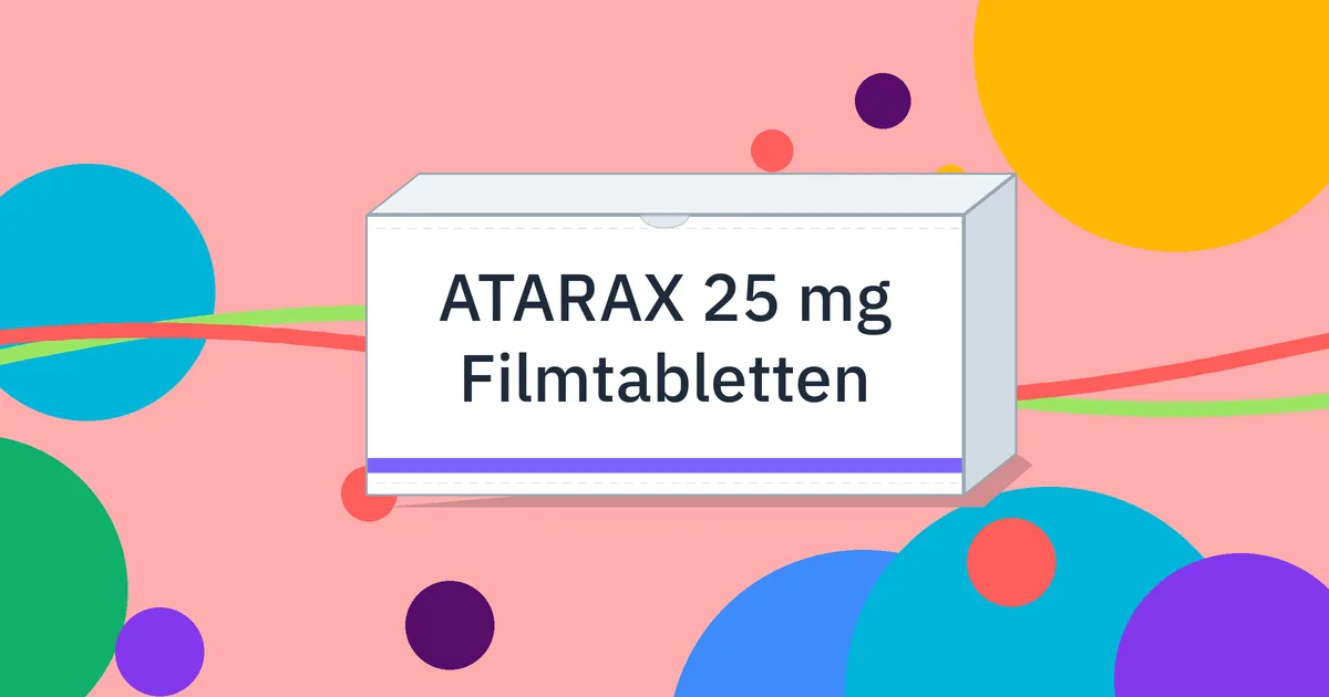 Symbolbild: Packung mit der Aufschrift ATARAX 25 mg Filmtabletten (PZN 11340940) – Verfügbarkeit und Bezug in Apotheken in Frankfurt am Main