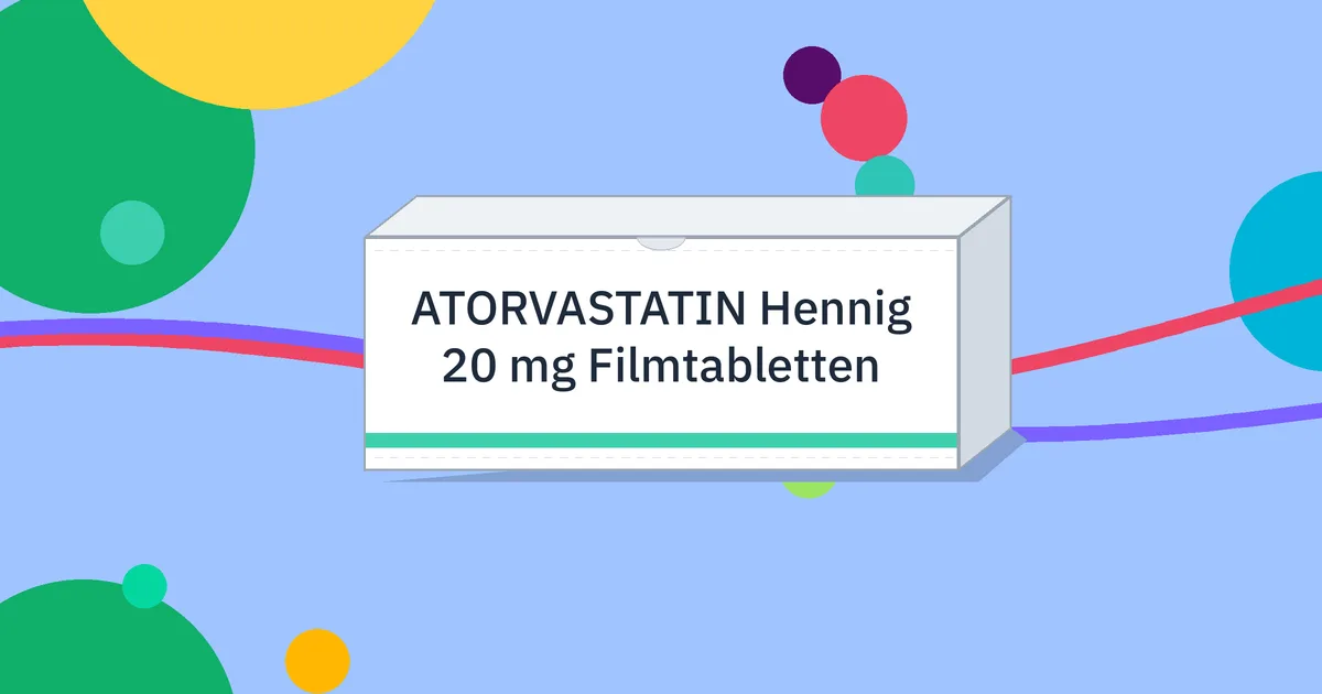 Symbolbild: Packung mit der Aufschrift ATORVASTATIN Hennig 20 mg Filmtabletten (PZN 09533258) – Verfügbarkeit und Bezug in Apotheken in Frankfurt am Main