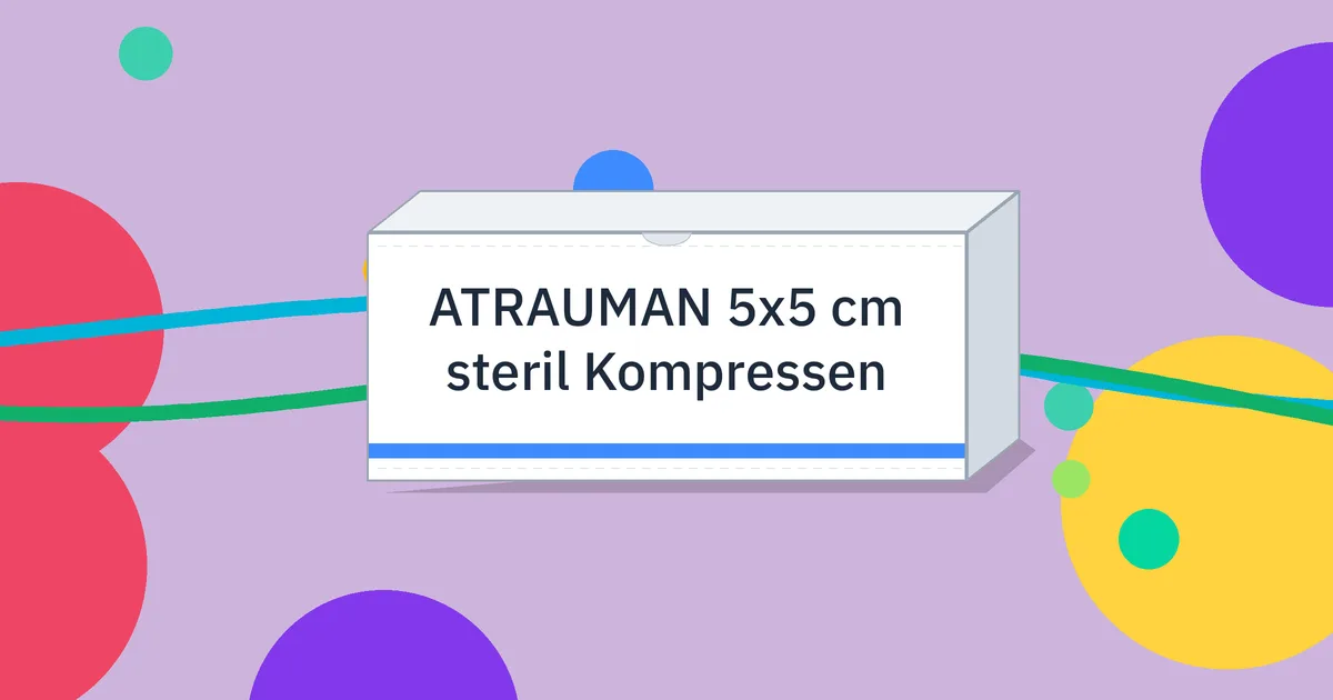 Symbolbild: Packung mit der Aufschrift ATRAUMAN 5x5 cm steril Kompressen (PZN 18124777) – Verfügbarkeit und Bezug in Apotheken in Frankfurt am Main