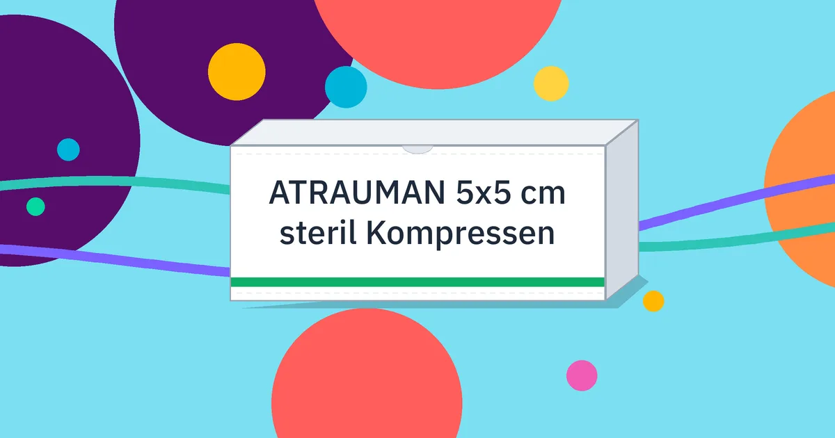 Symbolbild: Packung mit der Aufschrift ATRAUMAN 5x5 cm steril Kompressen (PZN 00033809) – Verfügbarkeit und Bezug in Apotheken in Frankfurt am Main