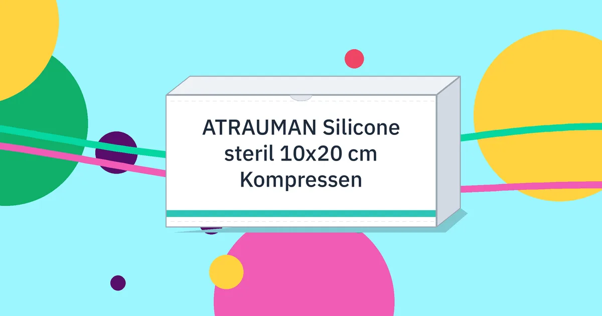Symbolbild: Packung mit der Aufschrift ATRAUMAN Silicone steril 10x20 cm Kompressen (PZN 18052606) – Verfügbarkeit und Bezug in Apotheken in Frankfurt am Main