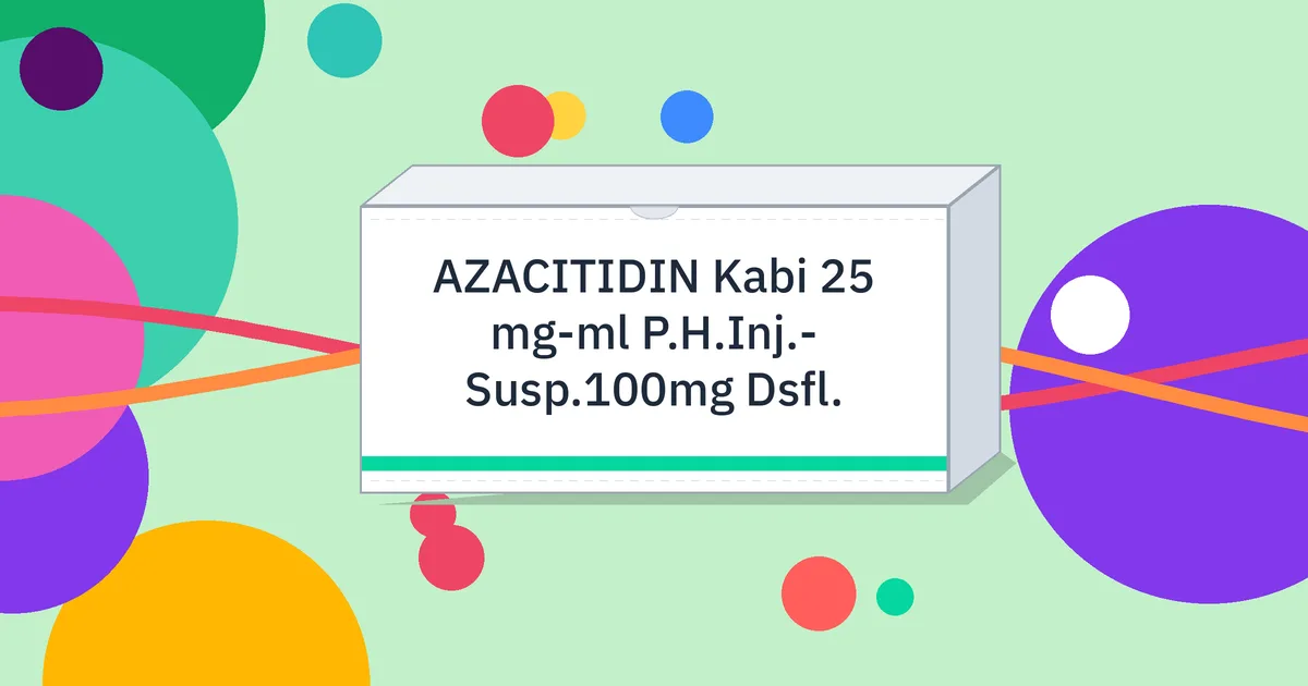 Symbolbild: Packung mit der Aufschrift AZACITIDIN Kabi 25 mg-ml P.H.Inj.-Susp.100mg Dsfl. (PZN 19248458) – Verfügbarkeit und Bezug in Apotheken in Frankfurt am Main