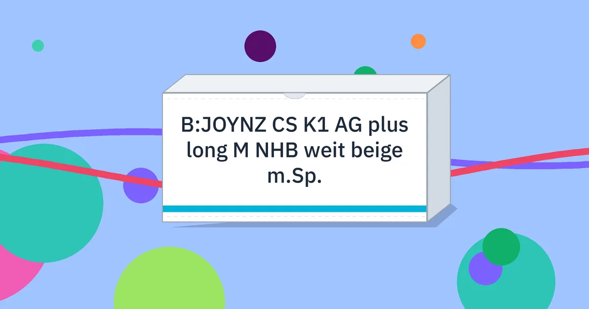 Symbolbild: Packung mit der Aufschrift B:JOYNZ CS K1 AG plus long M NHB weit beige m.Sp. (PZN 20532331) – Verfügbarkeit und Bezug in Apotheken in Frankfurt am Main
