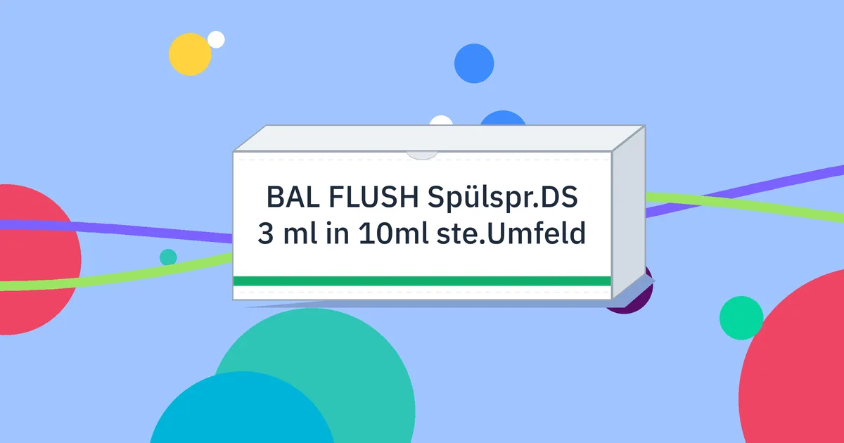 Symbolbild: Packung mit der Aufschrift BAL FLUSH Spülspr.DS 3 ml in 10ml ste.Umfeld (PZN 19061228) – Verfügbarkeit und Bezug in Apotheken in Frankfurt am Main