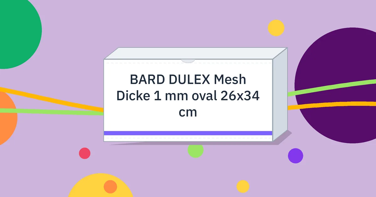 Symbolbild: Packung mit der Aufschrift BARD DULEX Mesh Dicke 1 mm oval 26x34 cm (PZN 03750753) – Verfügbarkeit und Bezug in Apotheken in Frankfurt am Main