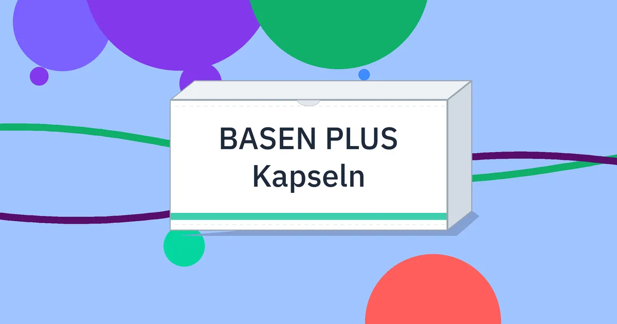 Symbolbild: Packung mit der Aufschrift BASEN PLUS Kapseln (PZN 15575887) – Verfügbarkeit und Bezug in Apotheken in Frankfurt am Main