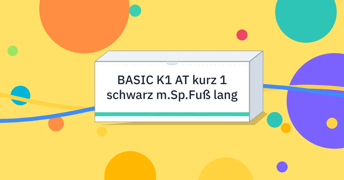 Symbolbild: Packung mit der Aufschrift BASIC K1 AT kurz 1 schwarz m.Sp.Fuß lang (PZN 20262127) – Verfügbarkeit und Bezug in Apotheken in Frankfurt am Main