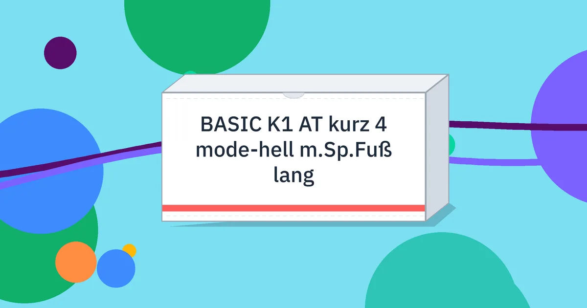 Symbolbild: Packung mit der Aufschrift BASIC K1 AT kurz 4 mode-hell m.Sp.Fuß lang (PZN 20262848) – Verfügbarkeit und Bezug in Apotheken in Frankfurt am Main