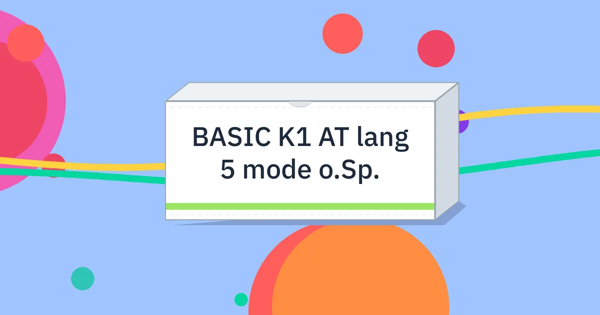 Symbolbild: Packung mit der Aufschrift BASIC K1 AT lang 5 mode o.Sp. (PZN 20263109) – Verfügbarkeit und Bezug in Apotheken in Frankfurt am Main