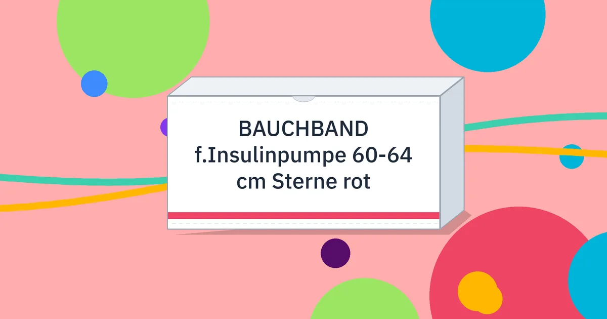 Symbolbild: Packung mit der Aufschrift BAUCHBAND f.Insulinpumpe 60-64 cm Sterne rot (PZN 16510252) – Verfügbarkeit und Bezug in Apotheken in Frankfurt am Main