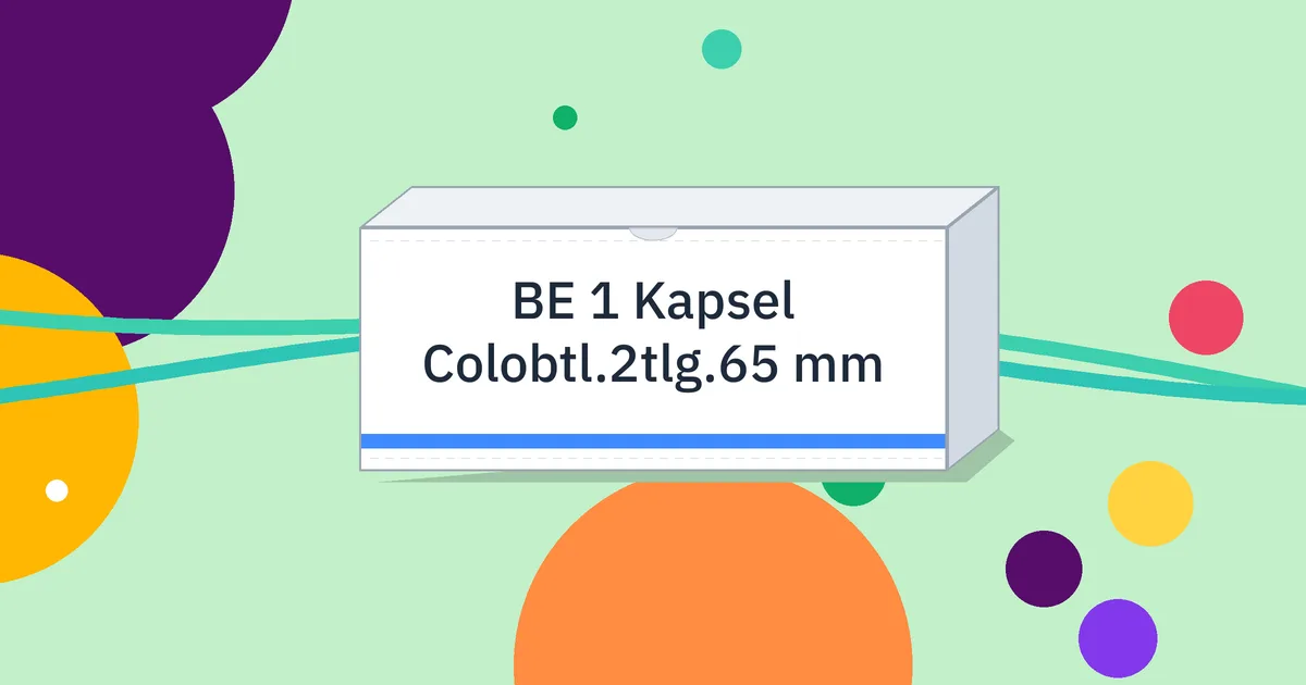 Symbolbild: Packung mit der Aufschrift BE 1 Kapsel Colobtl.2tlg.65 mm (PZN 15198479) – Verfügbarkeit und Bezug in Apotheken in Frankfurt am Main