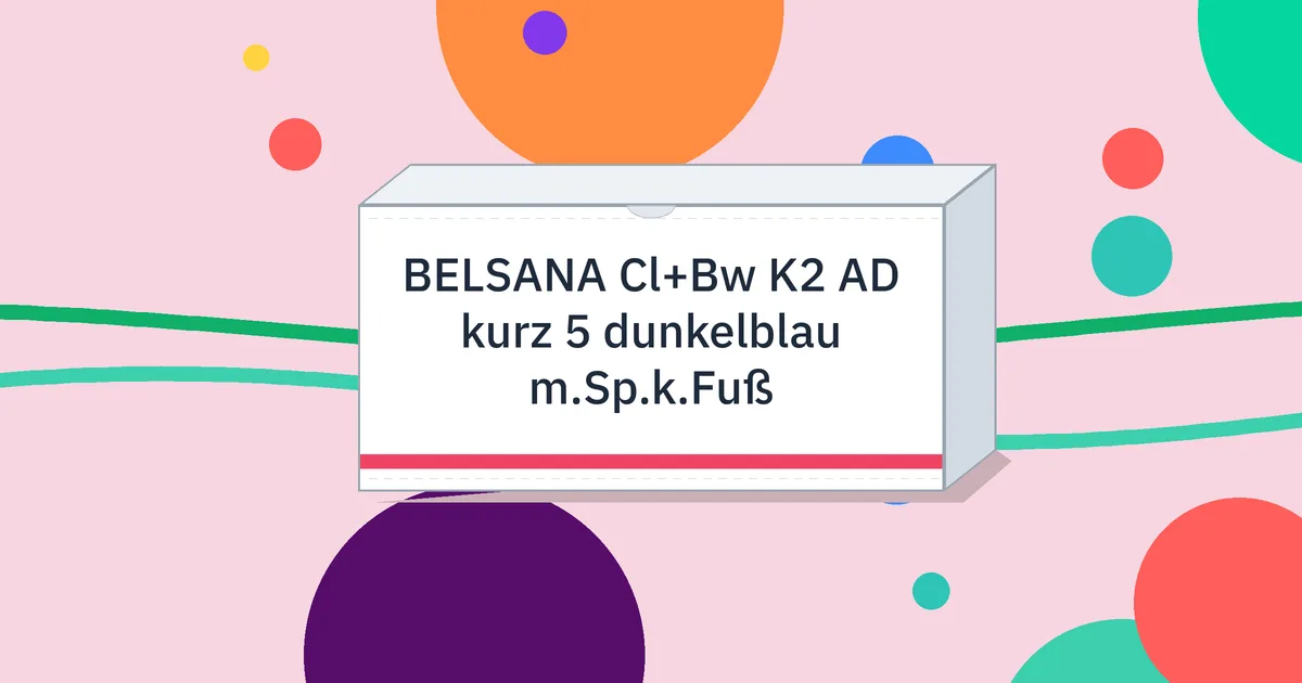 Symbolbild: Packung mit der Aufschrift BELSANA Cl+Bw K2 AD kurz 5 dunkelblau m.Sp.k.Fuß (PZN 15626662) – Verfügbarkeit und Bezug in Apotheken in Frankfurt am Main