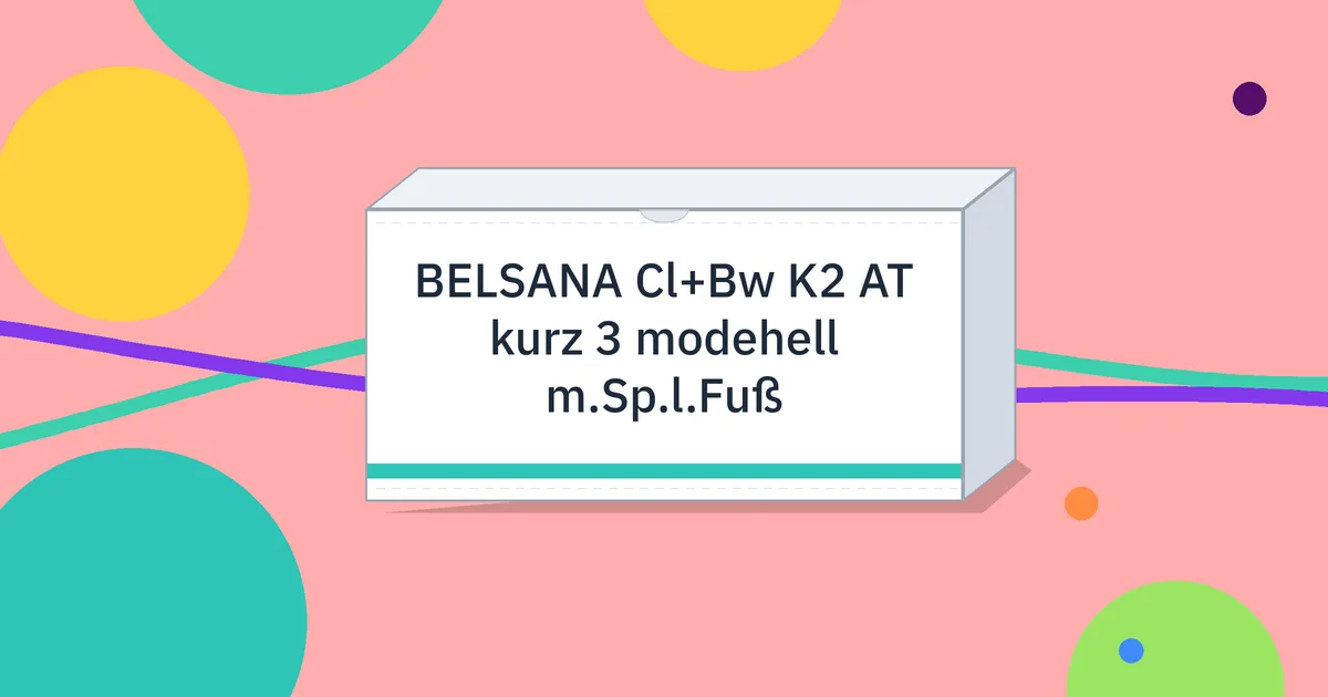 Symbolbild: Packung mit der Aufschrift BELSANA Cl+Bw K2 AT kurz 3 modehell m.Sp.l.Fuß (PZN 12249615) – Verfügbarkeit und Bezug in Apotheken in Frankfurt am Main