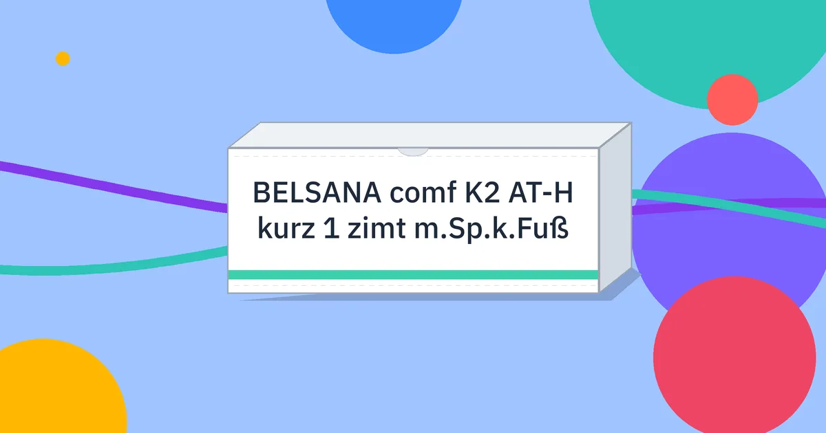 Symbolbild: Packung mit der Aufschrift BELSANA comf K2 AT-H kurz 1 zimt m.Sp.k.Fuß (PZN 12328183) – Verfügbarkeit und Bezug in Apotheken in Frankfurt am Main