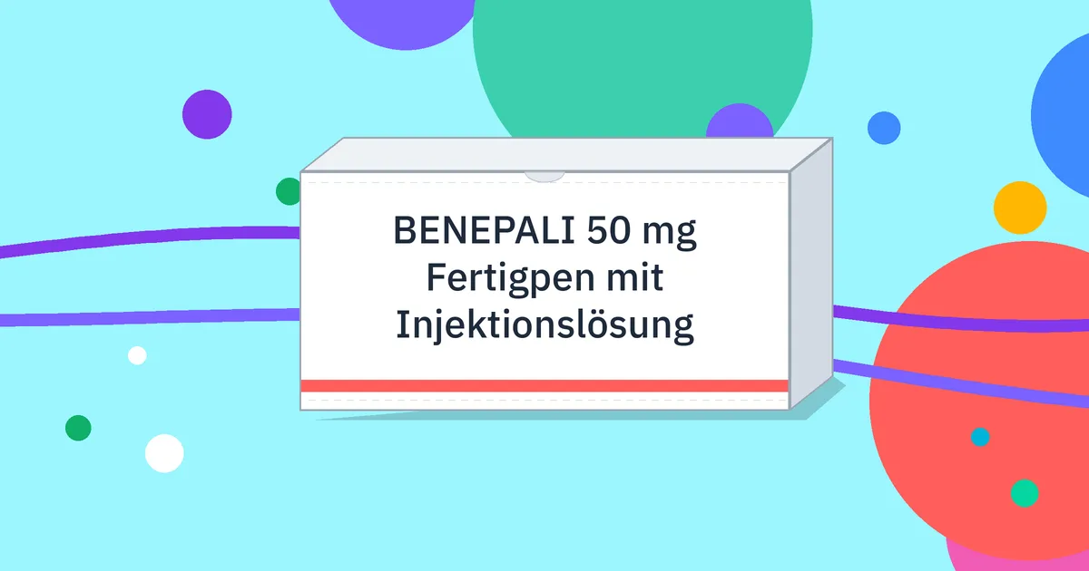 Symbolbild: Packung mit der Aufschrift BENEPALI 50 mg Fertigpen mit Injektionslösung (PZN 11557993) – Verfügbarkeit und Bezug in Apotheken in Frankfurt am Main