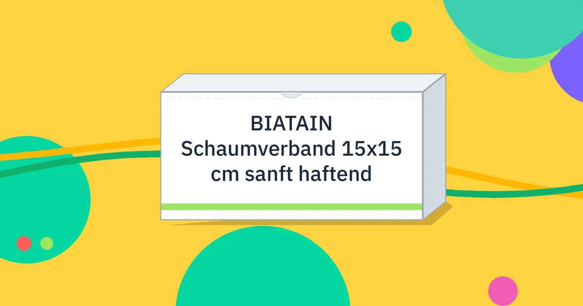 Symbolbild: Packung mit der Aufschrift BIATAIN Schaumverband 15x15 cm sanft haftend (PZN 18122726) – Verfügbarkeit und Bezug in Apotheken in Frankfurt am Main