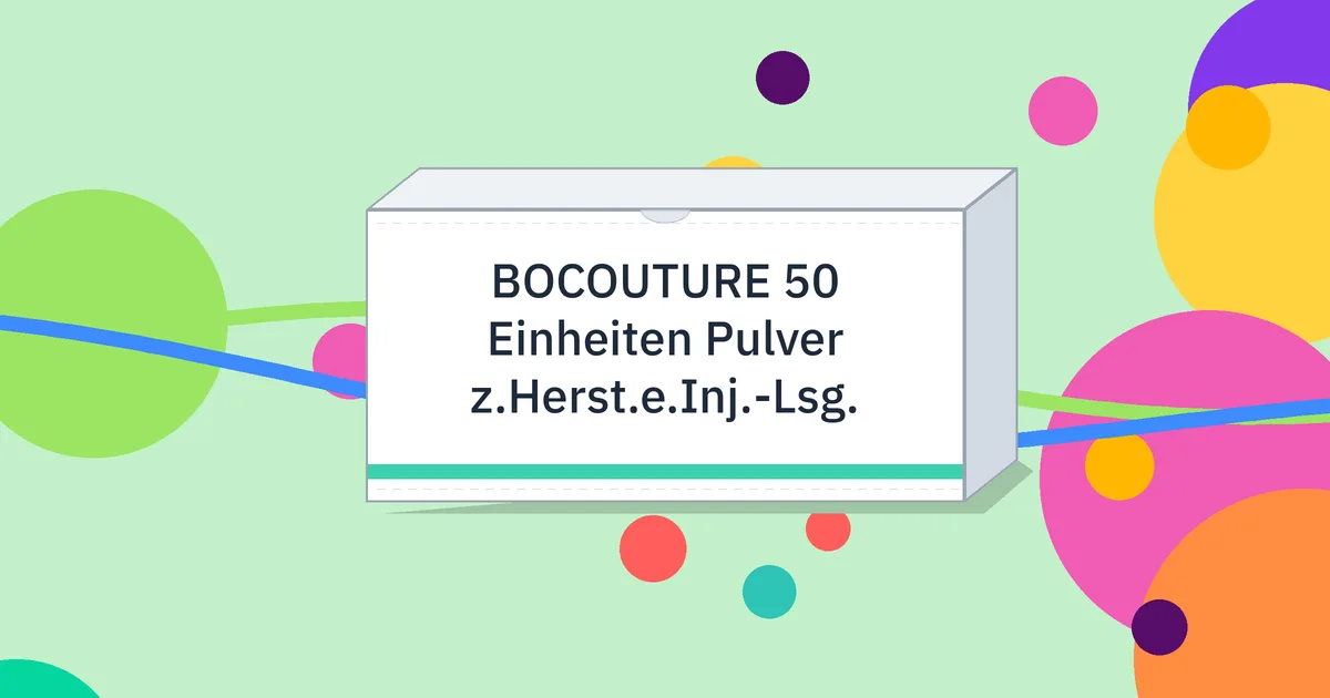 Symbolbild: Packung mit der Aufschrift BOCOUTURE 50 Einheiten Pulver z.Herst.e.Inj.-Lsg. (PZN 18723414) – Verfügbarkeit und Bezug in Apotheken in Frankfurt am Main