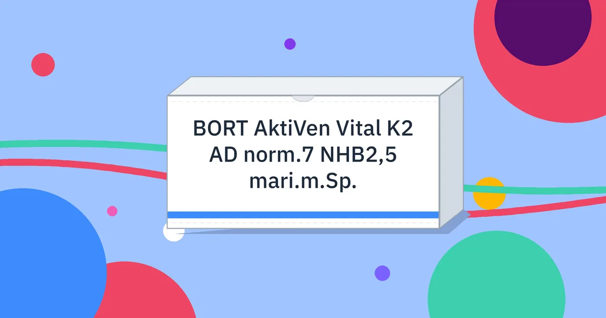 Symbolbild: Packung mit der Aufschrift BORT AktiVen Vital K2 AD norm.7 NHB2,5 mari.m.Sp. (PZN 17499475) – Verfügbarkeit und Bezug in Apotheken in Frankfurt am Main