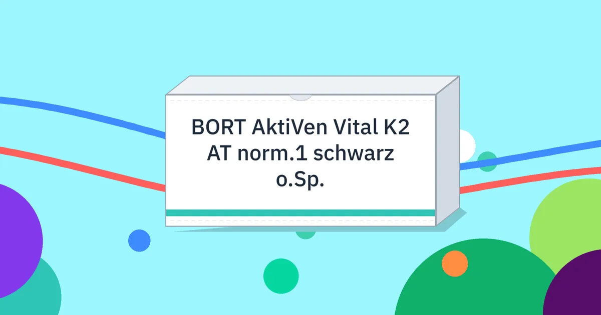 Symbolbild: Packung mit der Aufschrift BORT AktiVen Vital K2 AT norm.1 schwarz o.Sp. (PZN 13740307) – Verfügbarkeit und Bezug in Apotheken in Frankfurt am Main