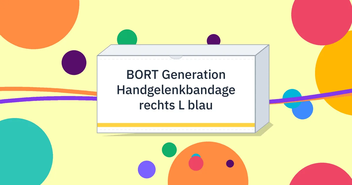 Symbolbild: Packung mit der Aufschrift BORT Generation Handgelenkbandage rechts L blau (PZN 19111156) – Verfügbarkeit und Bezug in Apotheken in Frankfurt am Main