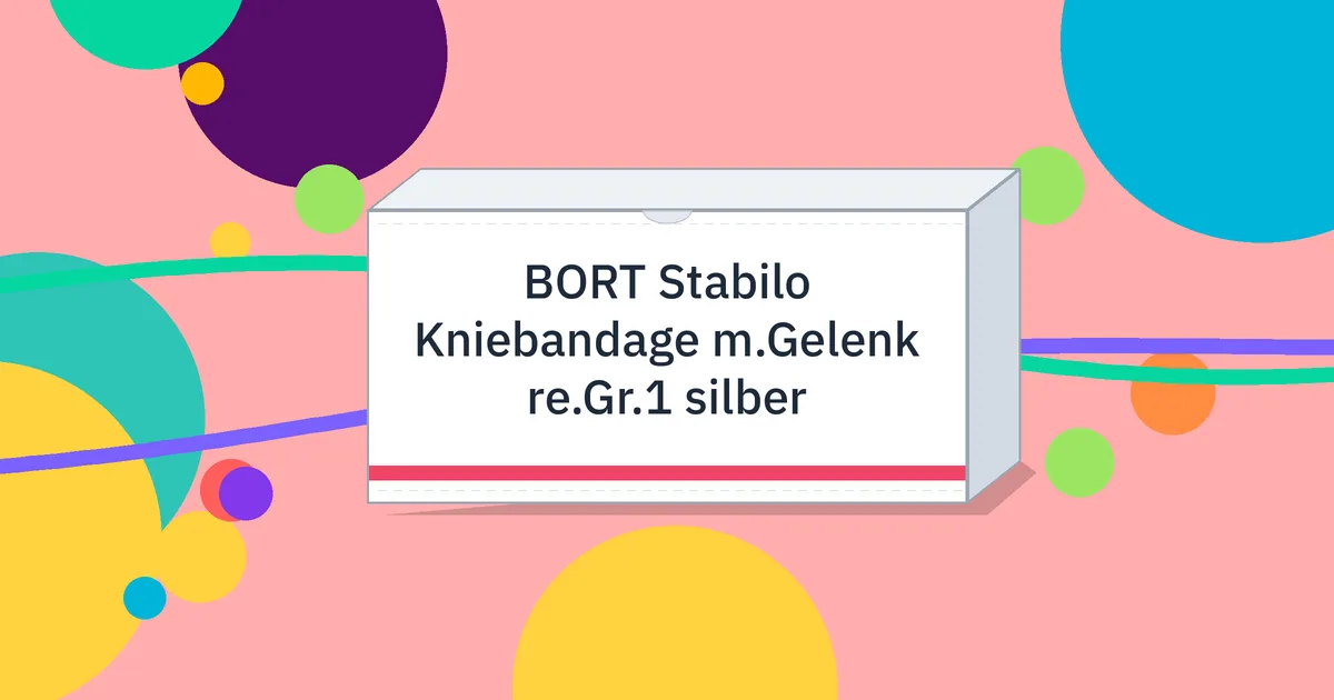 Symbolbild: Packung mit der Aufschrift BORT Stabilo Kniebandage m.Gelenk re.Gr.1 silber (PZN 16845834) – Verfügbarkeit und Bezug in Apotheken in Frankfurt am Main
