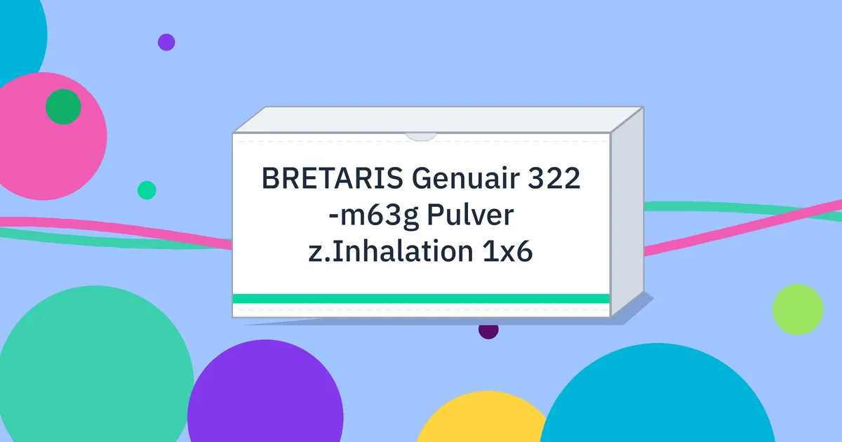 Symbolbild: Packung mit der Aufschrift BRETARIS Genuair 322 -m63g Pulver z.Inhalation 1x6 (PZN 19065893) – Verfügbarkeit und Bezug in Apotheken in Frankfurt am Main