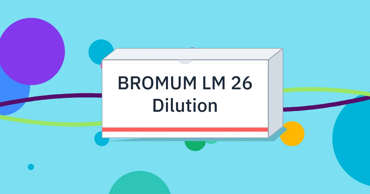 Symbolbild: Packung mit der Aufschrift BROMUM LM 26 Dilution (PZN 12796702) – Verfügbarkeit und Bezug in Apotheken in Frankfurt am Main