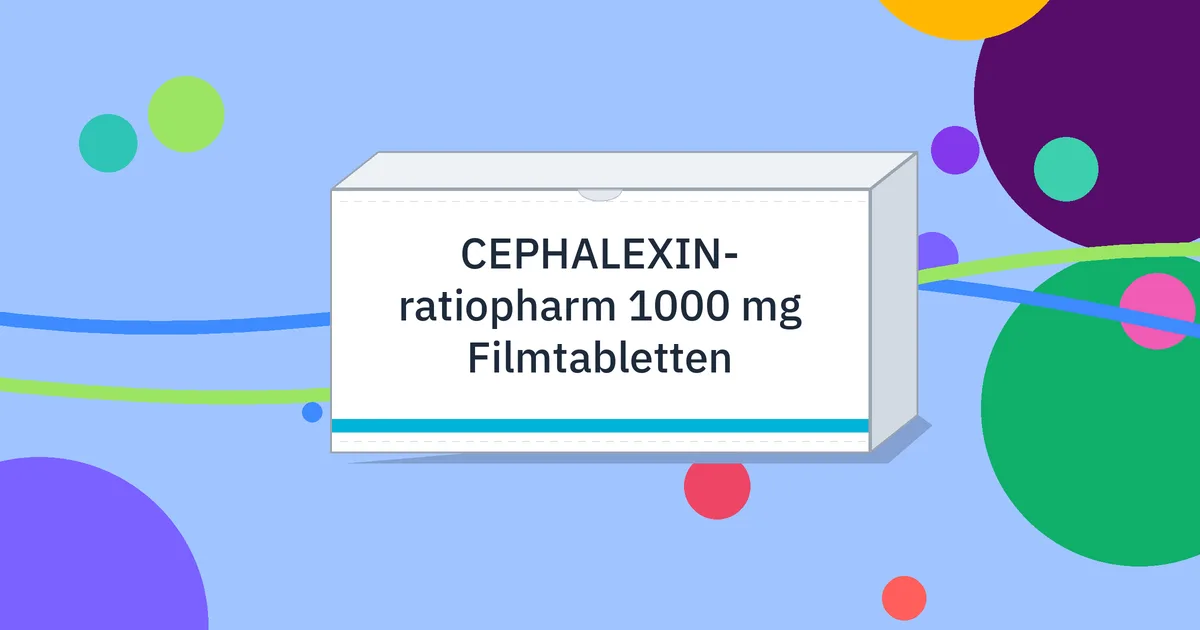 Symbolbild: Packung mit der Aufschrift CEPHALEXIN-ratiopharm 1000 mg Filmtabletten (PZN 03574210) – Verfügbarkeit und Bezug in Apotheken in Frankfurt am Main
