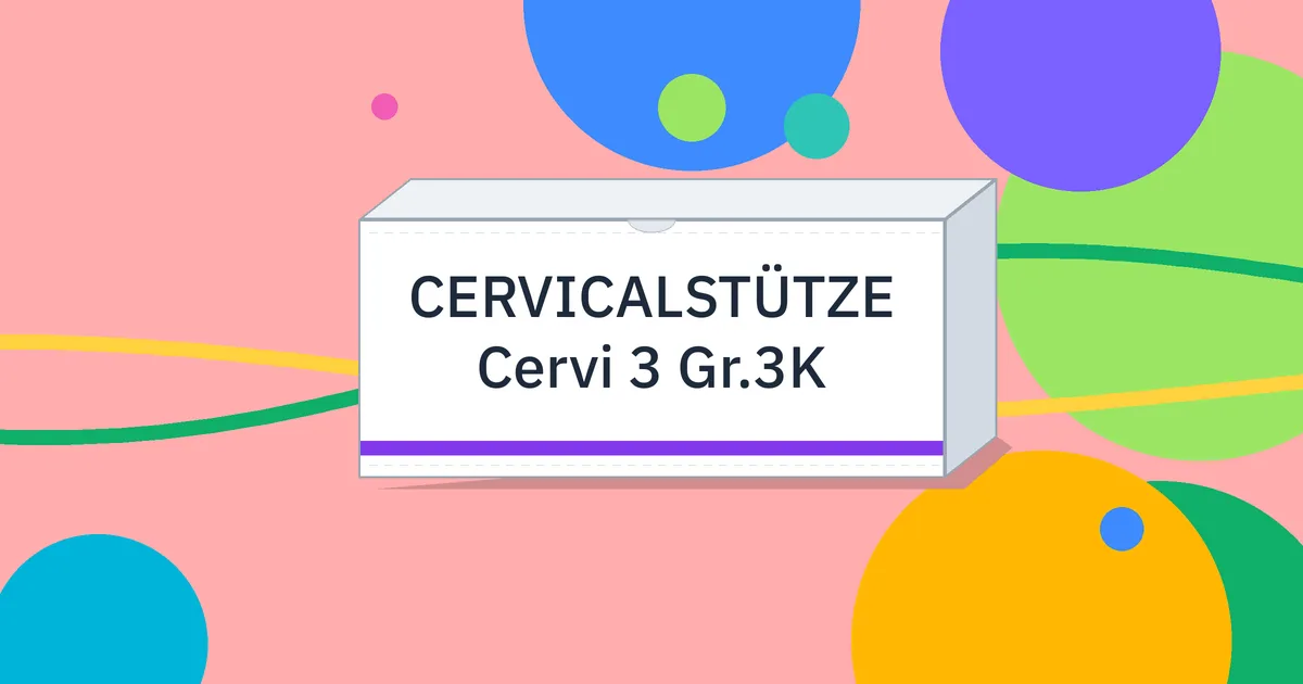 Symbolbild: Packung mit der Aufschrift CERVICALSTÜTZE Cervi 3 Gr.3K (PZN 05043563) – Verfügbarkeit und Bezug in Apotheken in Frankfurt am Main