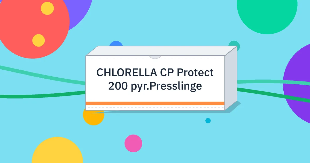 Symbolbild: Packung mit der Aufschrift CHLORELLA CP Protect 200 pyr.Presslinge (PZN 04980538) – Verfügbarkeit und Bezug in Apotheken in Frankfurt am Main