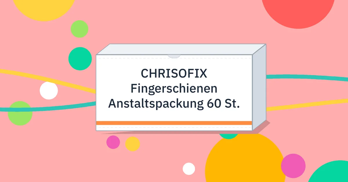 Symbolbild: Packung mit der Aufschrift CHRISOFIX Fingerschienen Anstaltspackung 60 St. (PZN 01499935) – Verfügbarkeit und Bezug in Apotheken in Frankfurt am Main
