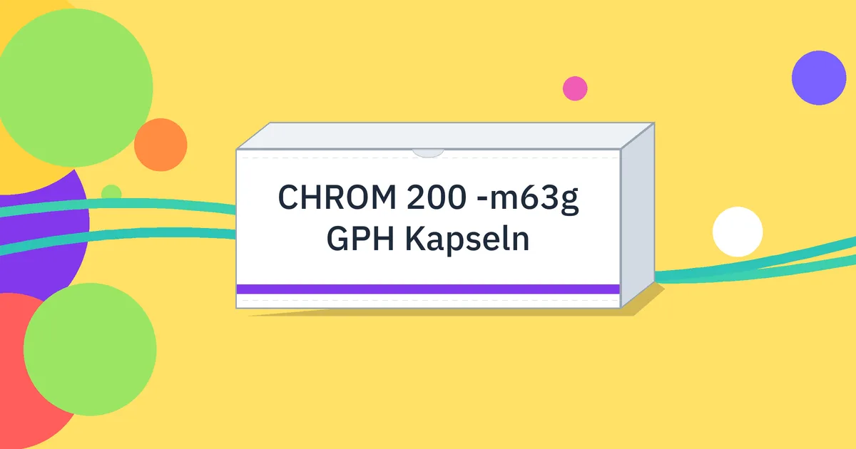 Symbolbild: Packung mit der Aufschrift CHROM 200 -m63g GPH Kapseln (PZN 17993287) – Verfügbarkeit und Bezug in Apotheken in Frankfurt am Main
