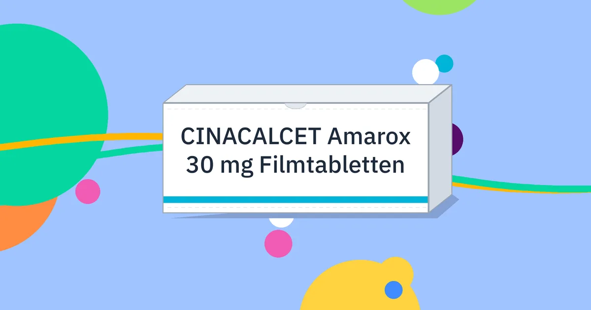 Symbolbild: Packung mit der Aufschrift CINACALCET Amarox 30 mg Filmtabletten (PZN 16817832) – Verfügbarkeit und Bezug in Apotheken in Frankfurt am Main