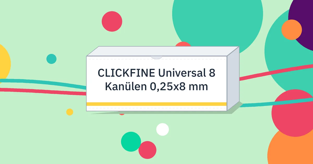 Symbolbild: Packung mit der Aufschrift CLICKFINE Universal 8 Kanülen 0,25x8 mm (PZN 02891606) – Verfügbarkeit und Bezug in Apotheken in Frankfurt am Main