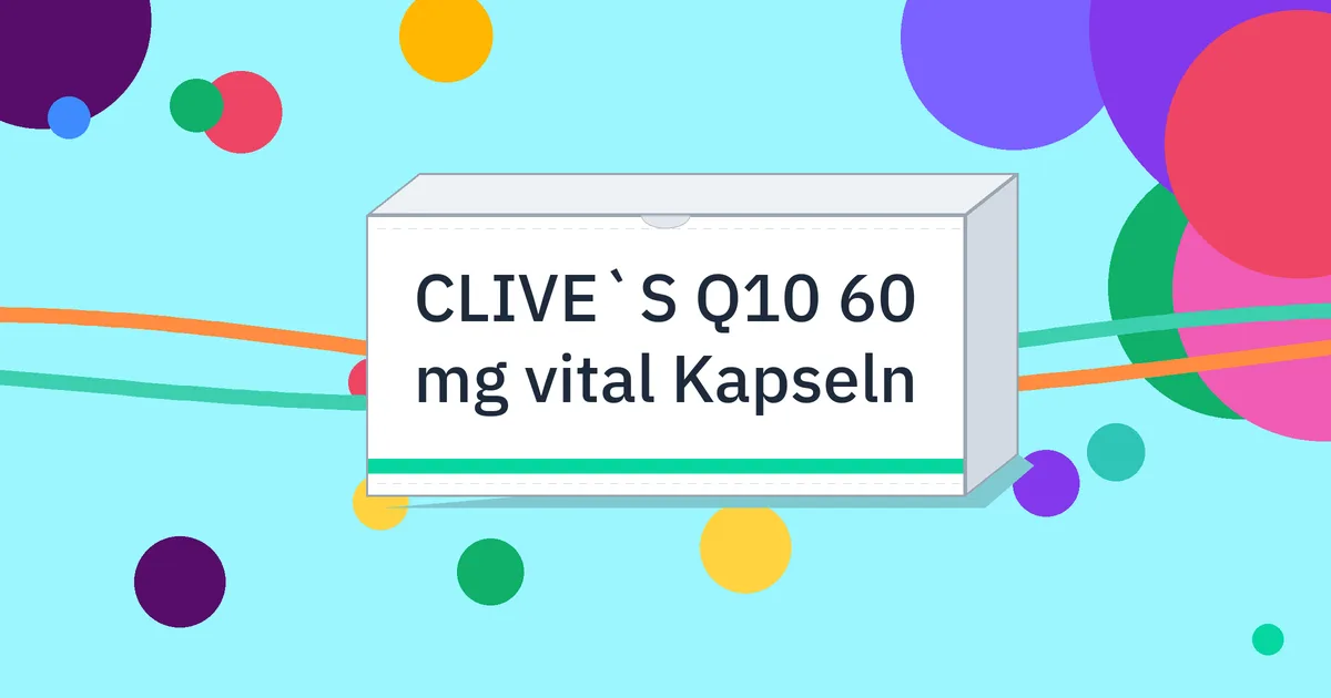 Symbolbild: Packung mit der Aufschrift CLIVE`S Q10 60 mg vital Kapseln (PZN 11856342) – Verfügbarkeit und Bezug in Apotheken in Frankfurt am Main