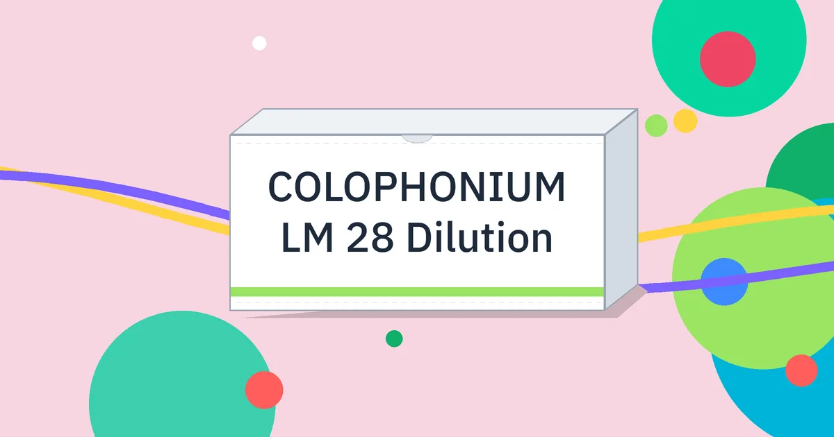 Symbolbild: Packung mit der Aufschrift COLOPHONIUM LM 28 Dilution (PZN 13448506) – Verfügbarkeit und Bezug in Apotheken in Frankfurt am Main