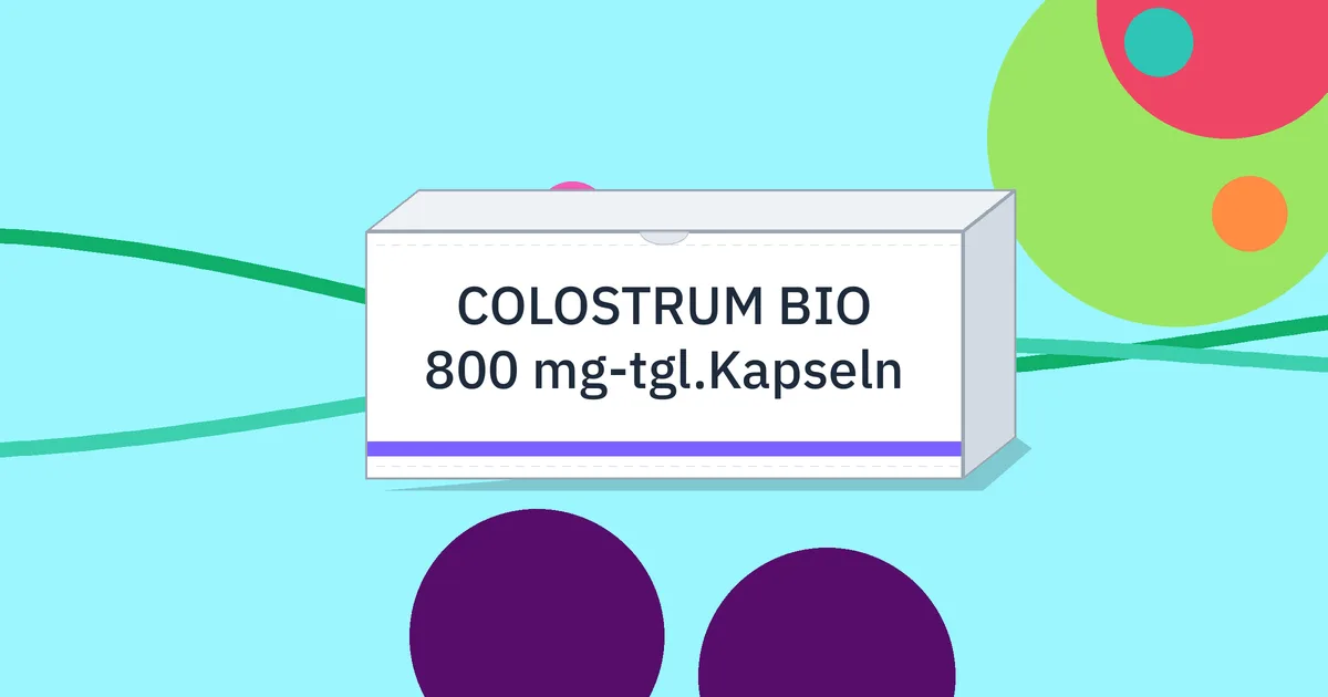 Symbolbild: Packung mit der Aufschrift COLOSTRUM BIO 800 mg-tgl.Kapseln (PZN 10385716) – Verfügbarkeit und Bezug in Apotheken in Frankfurt am Main