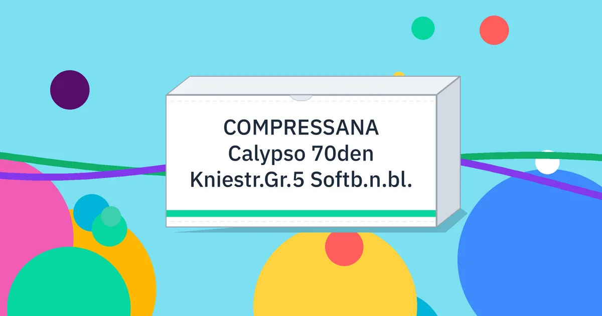Symbolbild: Packung mit der Aufschrift COMPRESSANA Calypso 70den Kniestr.Gr.5 Softb.n.bl. (PZN 07719616) – Verfügbarkeit und Bezug in Apotheken in Frankfurt am Main