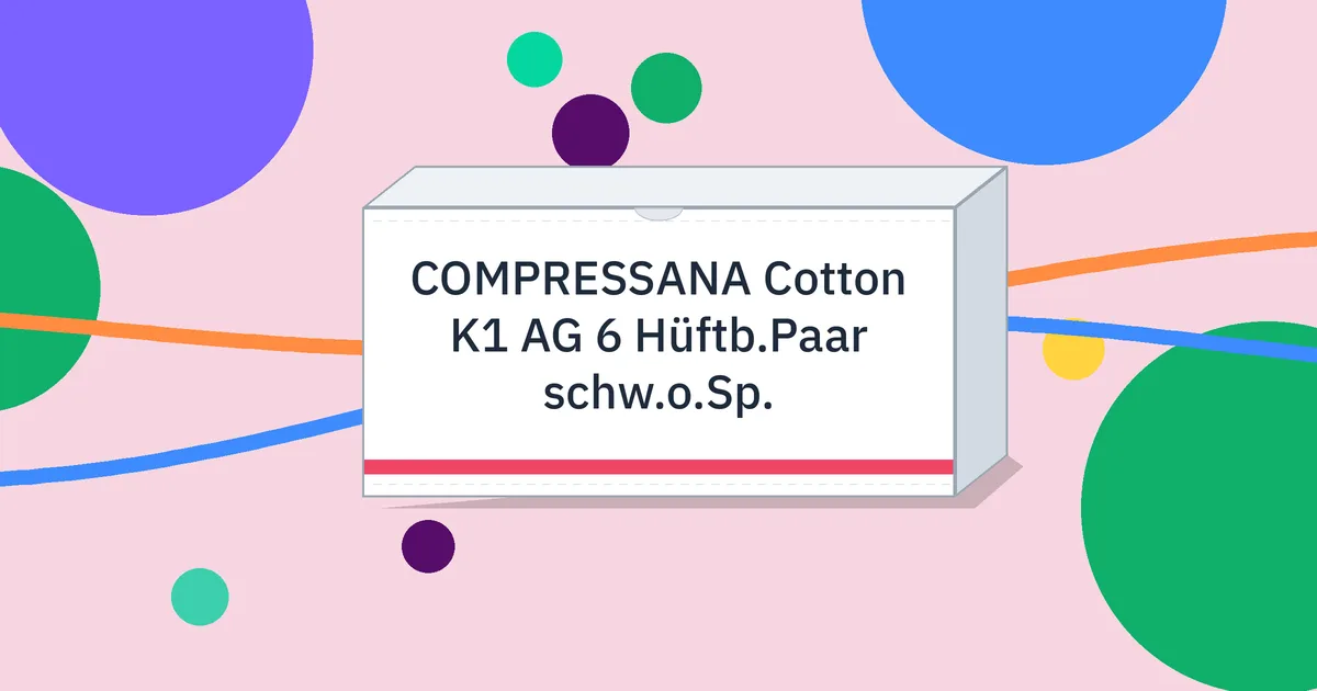 Symbolbild: Packung mit der Aufschrift COMPRESSANA Cotton K1 AG 6 Hüftb.Paar schw.o.Sp. (PZN 12980914) – Verfügbarkeit und Bezug in Apotheken in Frankfurt am Main